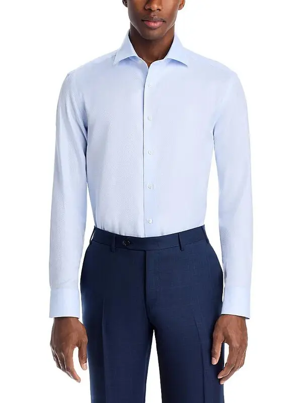 Canali Regular Fit Geo Weave Dress Shirt - Blue