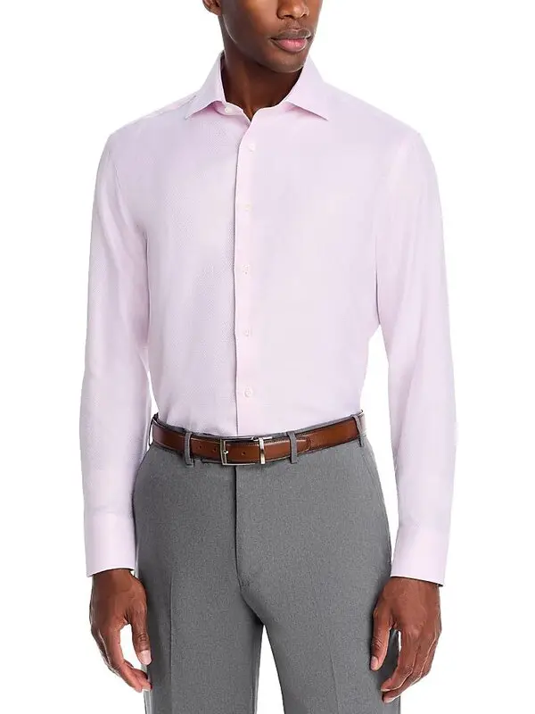 Canali Regular Fit Geo Weave Dress Shirt - Pink