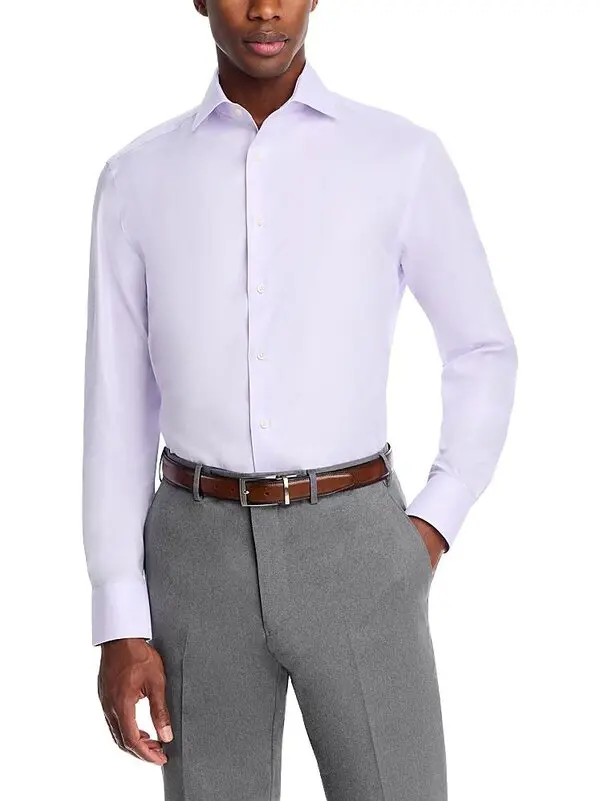 Canali Regular Fit Micro Textured Solid Dress Shirt - Light Purple