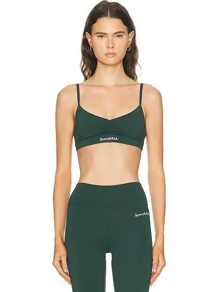 SPORTY & RICH Serif Logo Mini Sports Bra - Forest