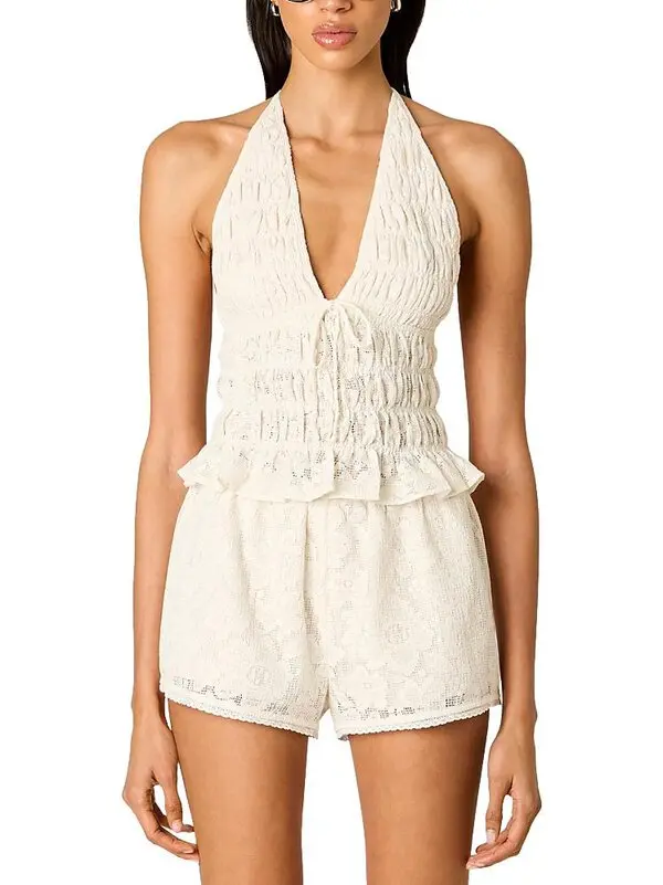 NIA Chandler Halter Neck Top With Ruffle Detail - Ivory