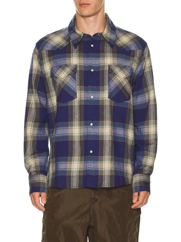 Visvim Four Corners Check Long Sleeve Shirt - Blue