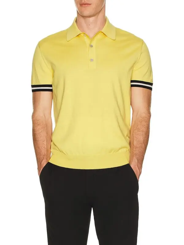 TOM FORD Contrast Cotton Silk Short Sleeve Polo In Yellow - Lemon Drop