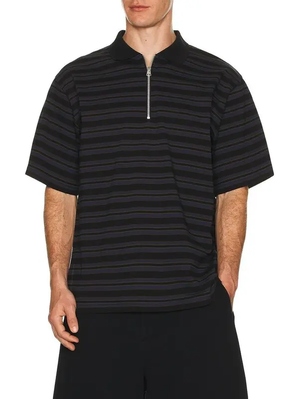 Sacai Horizontal Stripe T-shirt In Black - Black & Navy