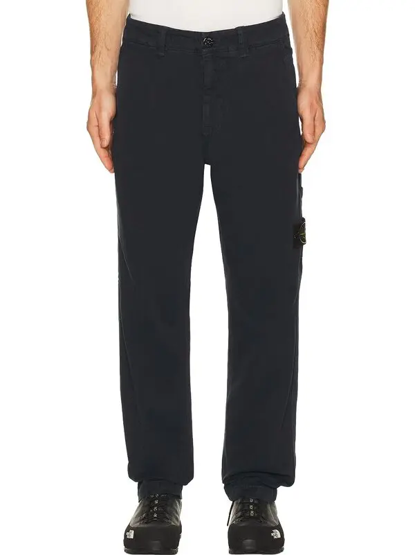 Stone Island Flat Front Trousers - Navy Blue