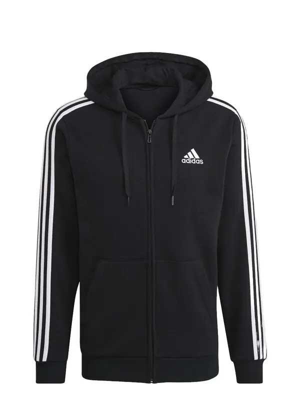 Adidas Essentials Fleece 3-stripes Full-zip Hoodie - Black