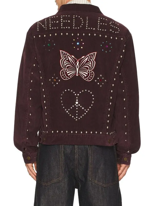 Needles Studded Corduroy Jean Jacket - Burgundy