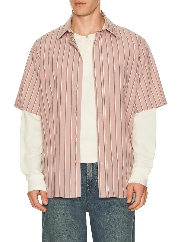 Simkhai Deacon Short Sleeve Oversized Shirt In Pink - Rose Stripe
