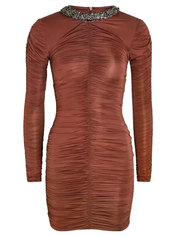 The Arrivals Embellished Mini Dress - Brown