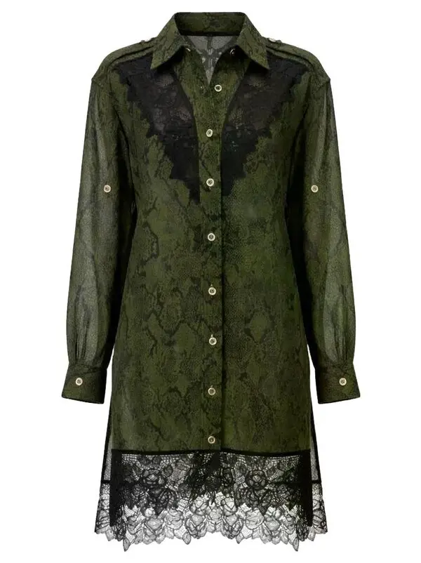 3.1 Phillip Lim Snakeskin-effect Midi Shirt Dress - Green