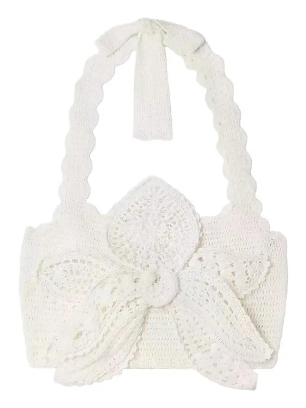 Oscar De La Renta Bow Crochet Top - White