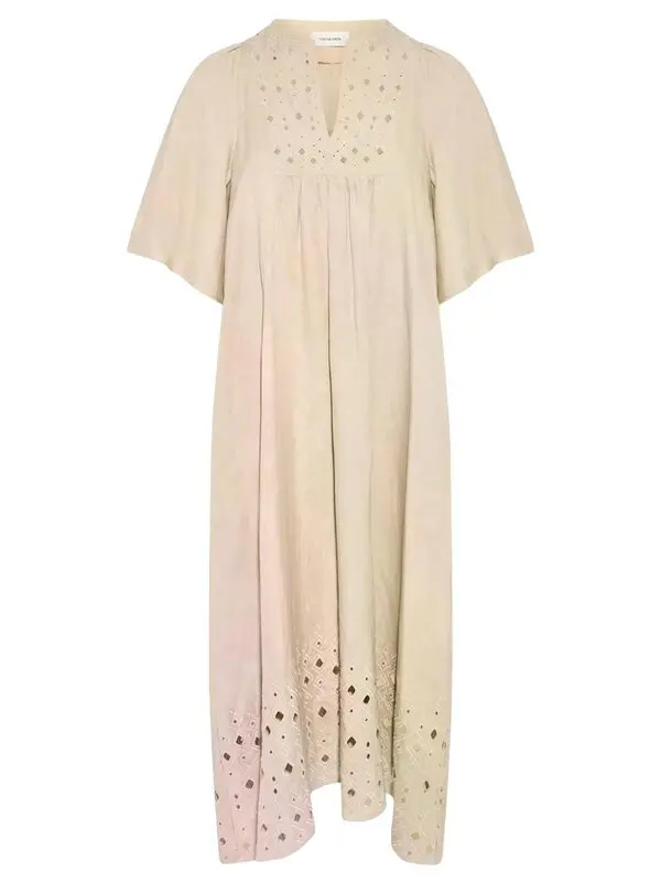 YVES SALOMON Embroidered-detail Midi Dress - Neutrals