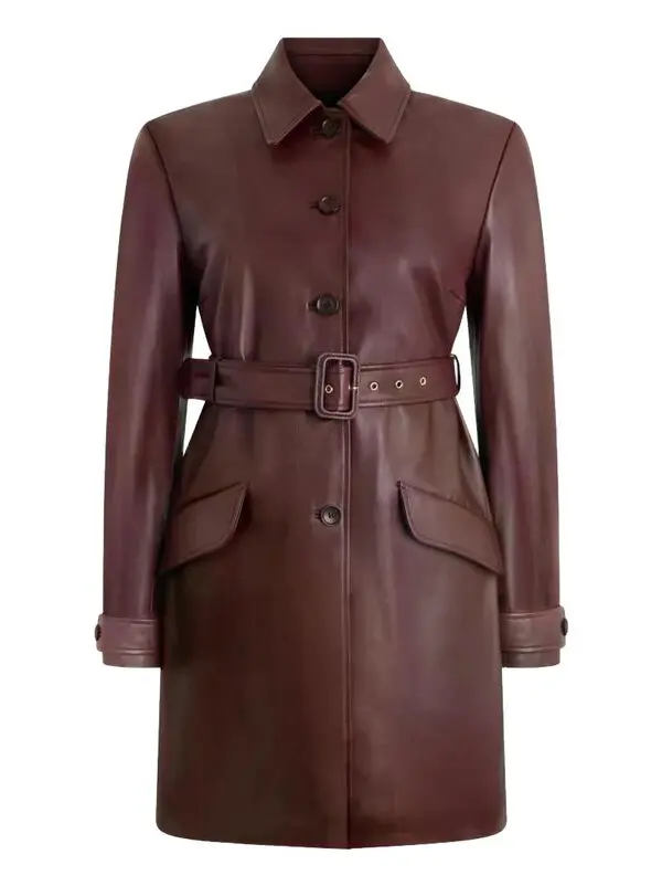 Bally Belted Leather Coat - Red