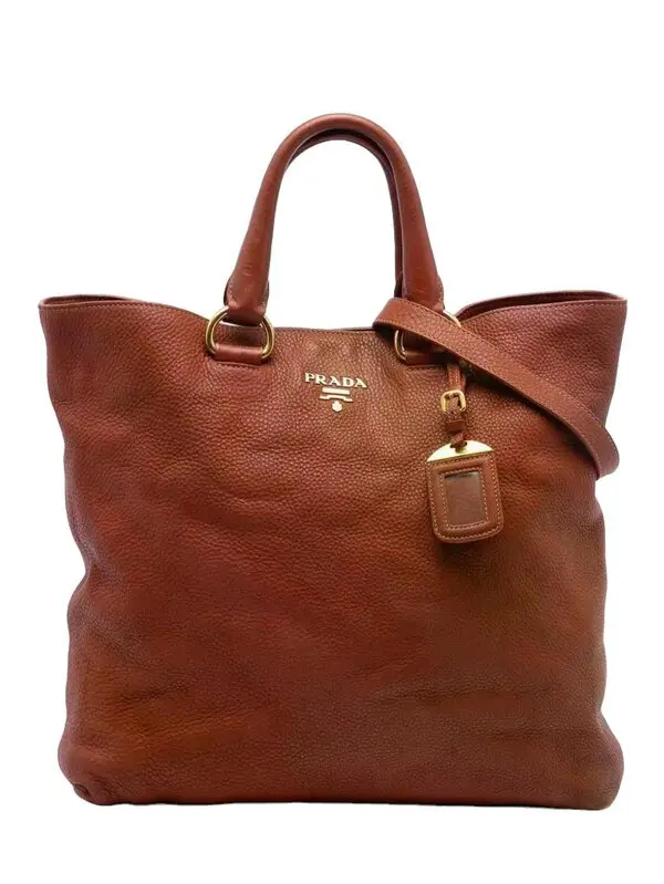 Prada Vitello Daino Open Convertible Tote - Brown