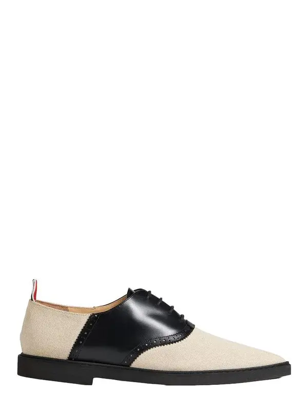 Thom Browne Leather And Canvas Point-toe Loafers - Ecru