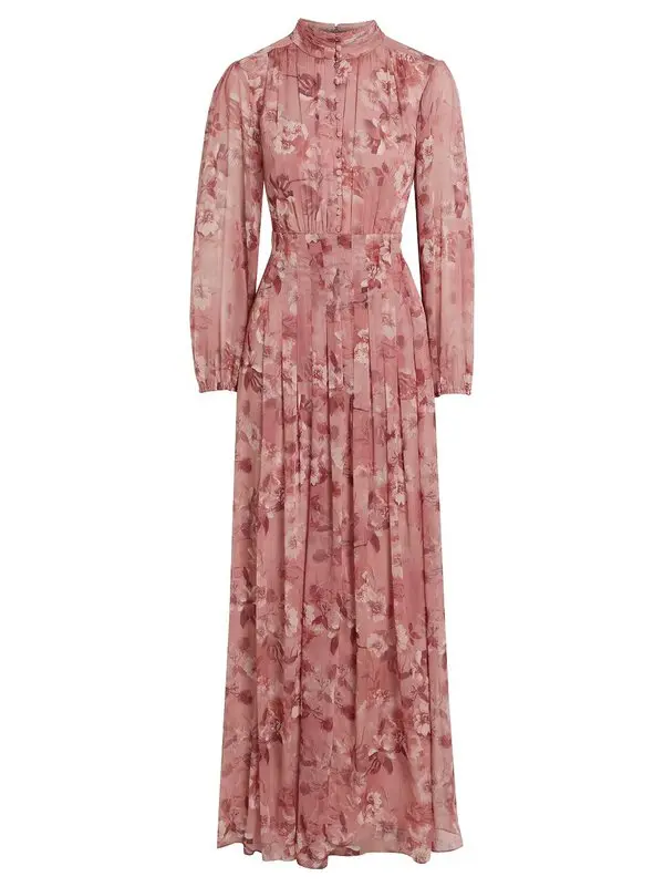 MIKAEL AGHAL Pleated Floral-print Georgette Maxi Dress - Antique Rose