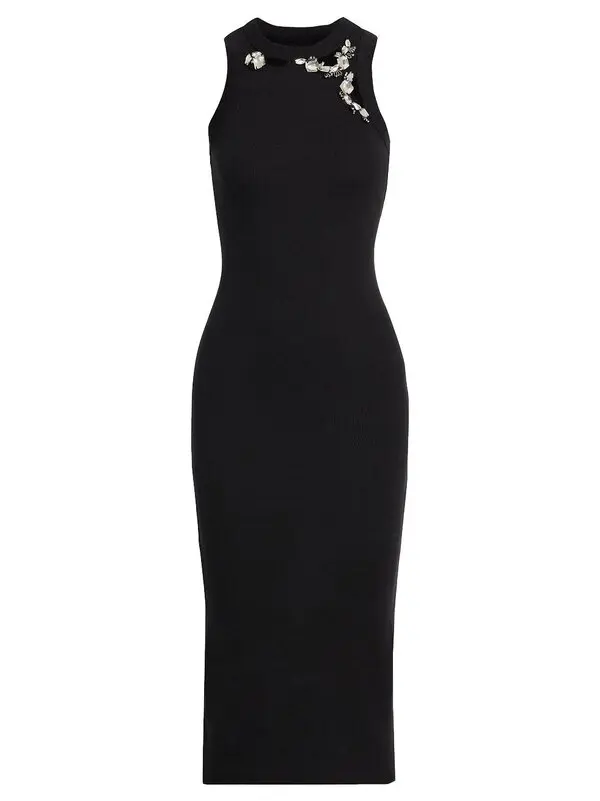AREA Crystal-embellished Ribbed Midi Dress - Black