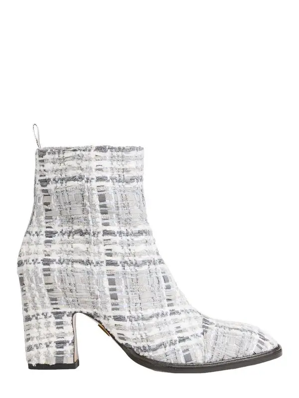 Thom Browne Prince Of Wales Chenille Tweed Ankle Boots - Light Gray