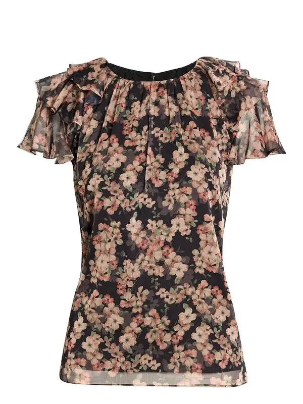 MIKAEL AGHAL Floral-print Georgette Top - Black
