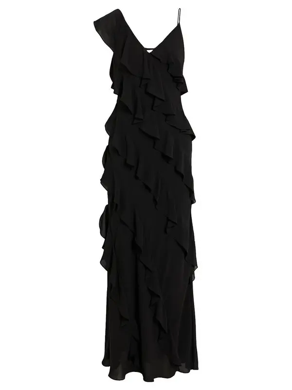 MIKAEL AGHAL Ruffled Chiffon Maxi Dress - Black
