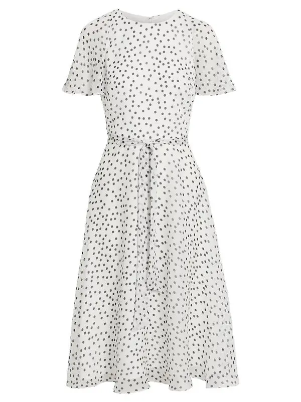 MIKAEL AGHAL Polka Dot Georgette Midi Dress - White