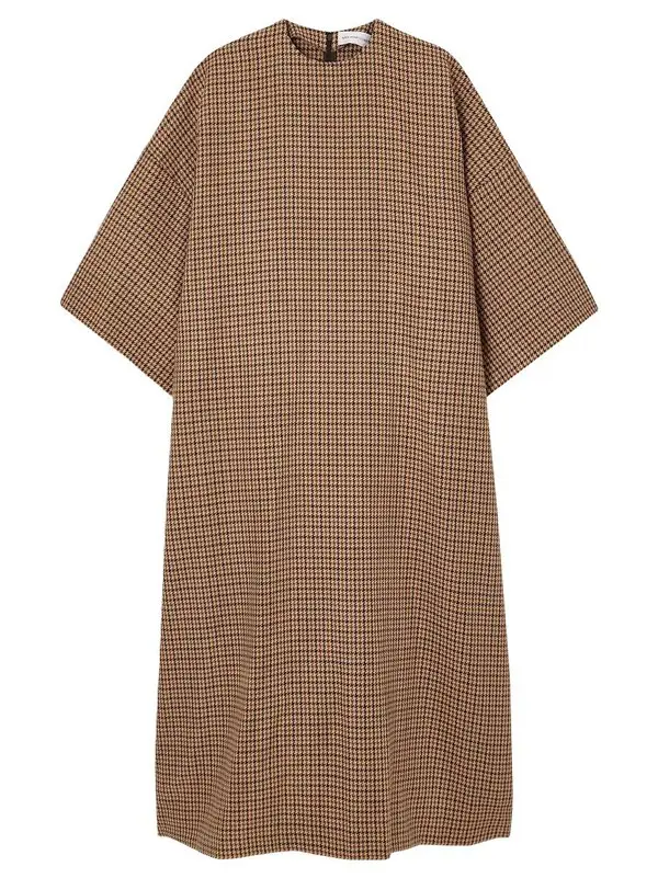 Marie Adam-Leenaerdt Houndstooth Wool Midi Dress - Sand