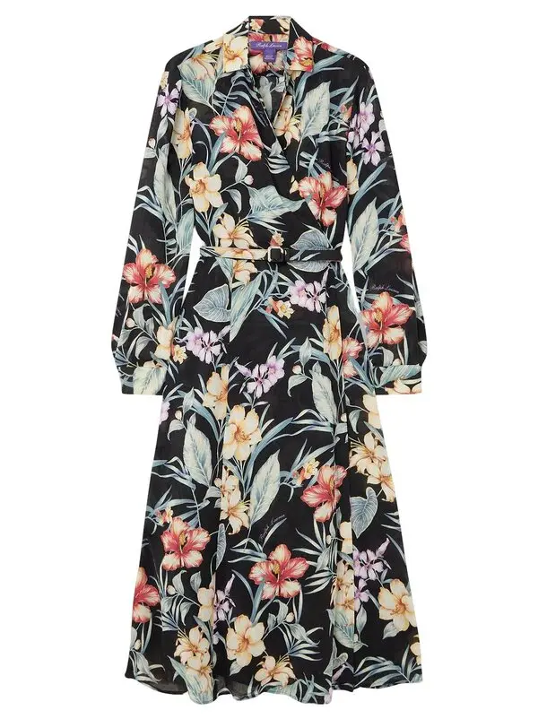 Ralph Lauren Aniyah Floral-print Wrap Midi Dress - Black