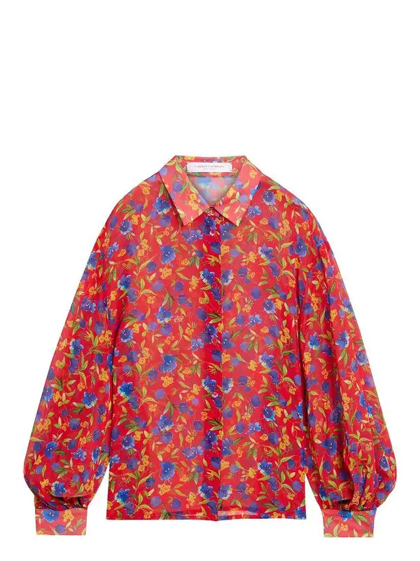 Carolina Herrera Floral-print Chiffon Shirt - Red