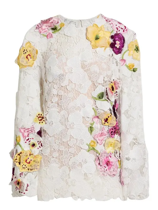 Oscar De La Renta Floral-appliquéd Guipure Lace Top - White