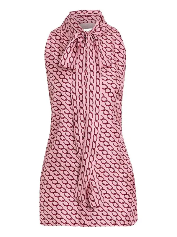 Oscar De La Renta Printed Silk-twill Pussy-bow Top - Pink