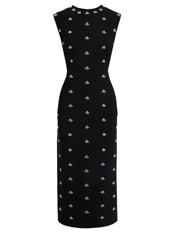 Oscar De La Renta Crystal-embellished Wool-blend Midi Dress - Black
