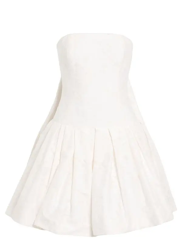 Oscar De La Renta Strapless Pleated Jacquard Mini Dress - White