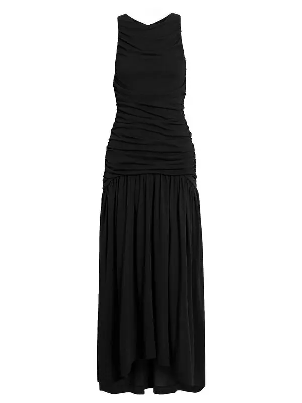 Bite Studios Ruched Cotton Maxi Dress - Black