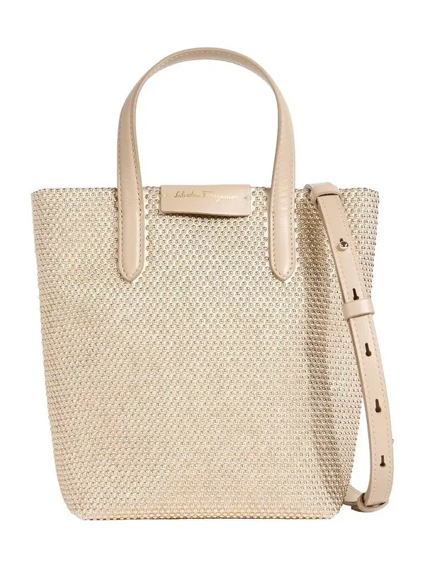 FERRAGAMO Embellished Satin Tote - Neutral