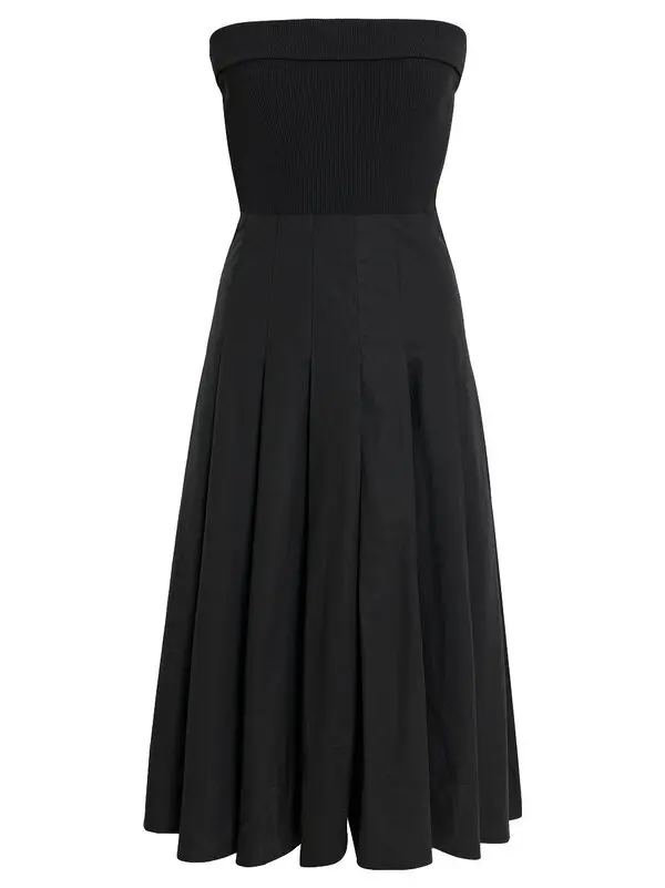 Proenza Schouler Warren Strapless Knit-paneled Cotton-poplin Midi Dress - Black