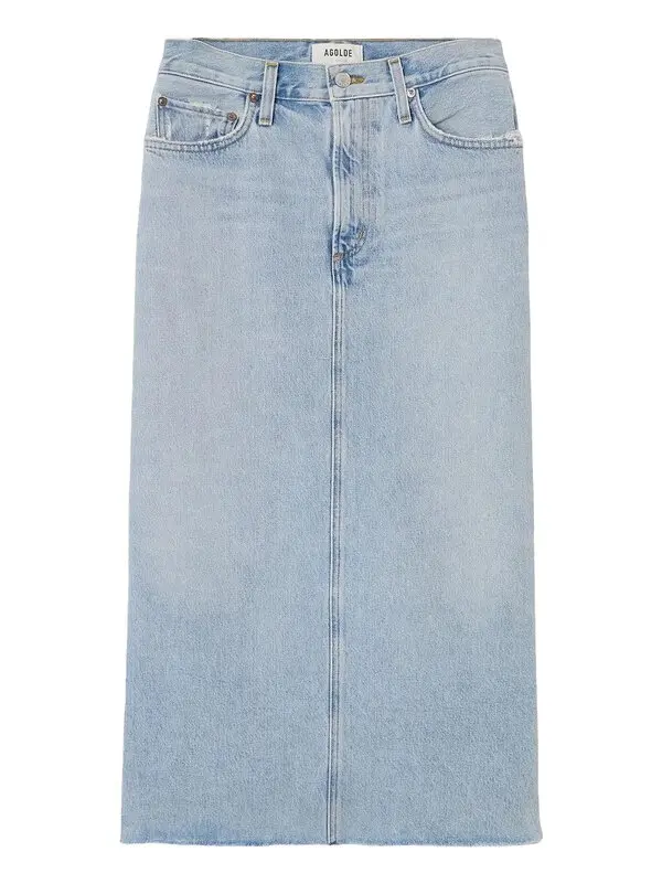 AGOLDE Della Distressed Denim Midi Skirt - Light Denim