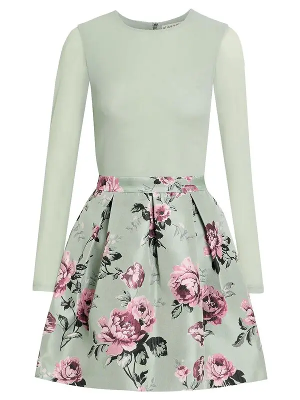 Alice + Olivia Chara Stretch-tulle Floral-jacquard Mini Dress - Sage Green