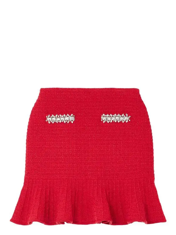 SELF-PORTRAIT Crystal-embellished Waffle-knit Mini Skirt - Red