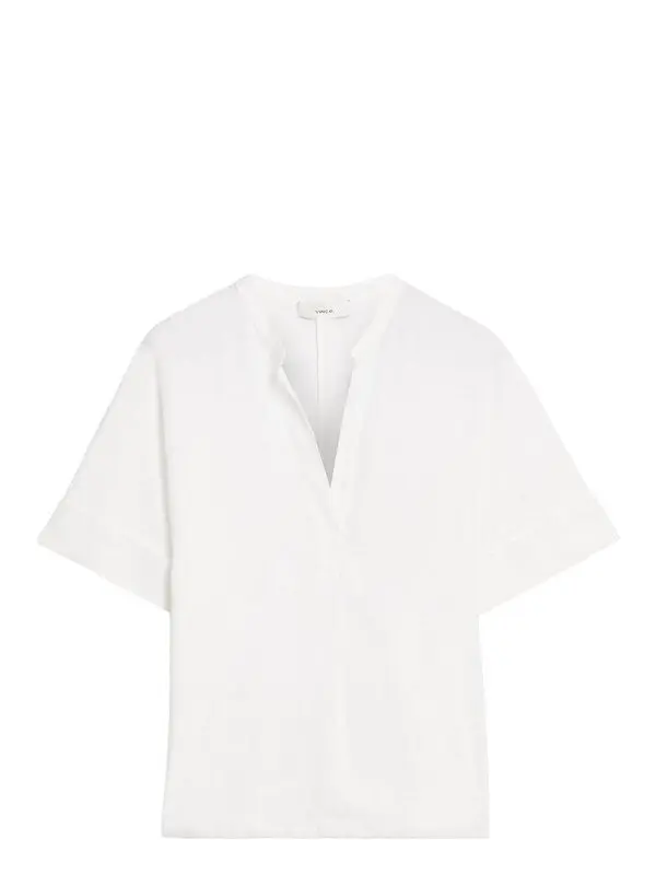 Vince Linen Top With Folded Cuffs - White