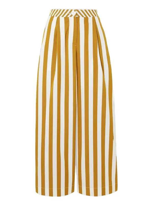 Thierry Colson Loulou Striped Cotton-poplin Wide-leg Pants - Mustard