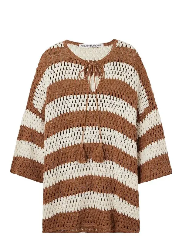 Alix Of Bohemia Nolan Striped Open-knit Cotton Sweater - Camel