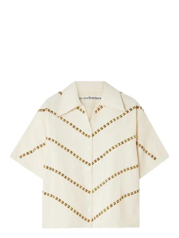 Alix Of Bohemia Stevie Studded Wool-twill Shirt - Ivory