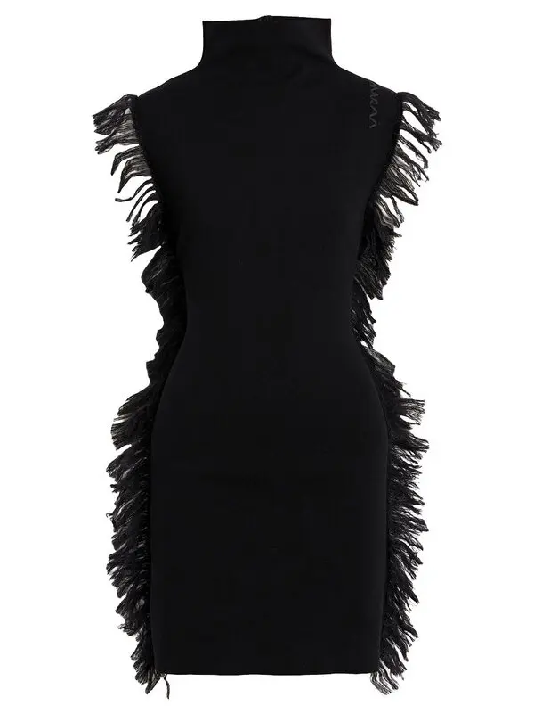 Marni Fringed Stretch-knit Mini Dress - Black