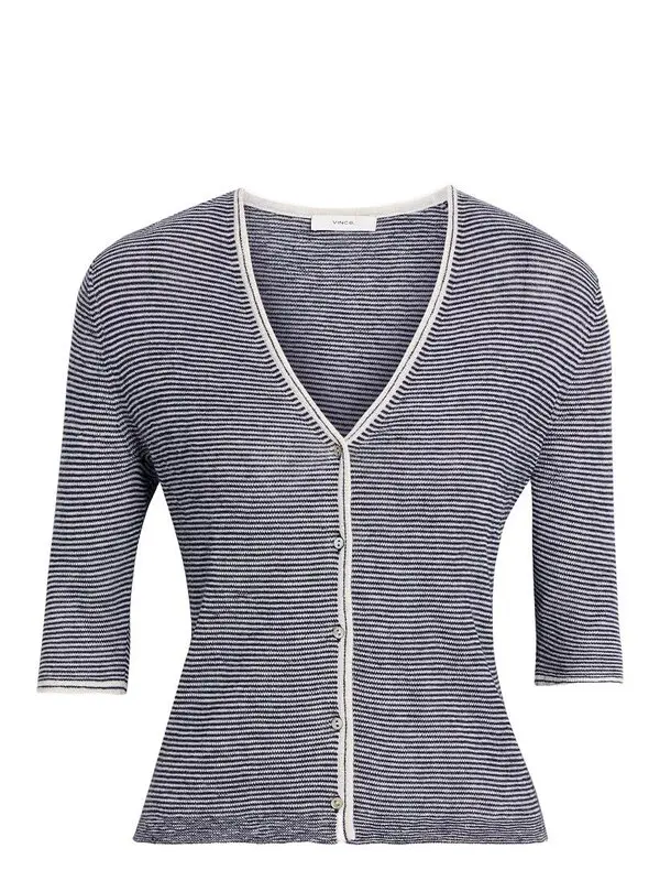 Vince Striped Cashmere And Silk-blend Cardigan - Navy