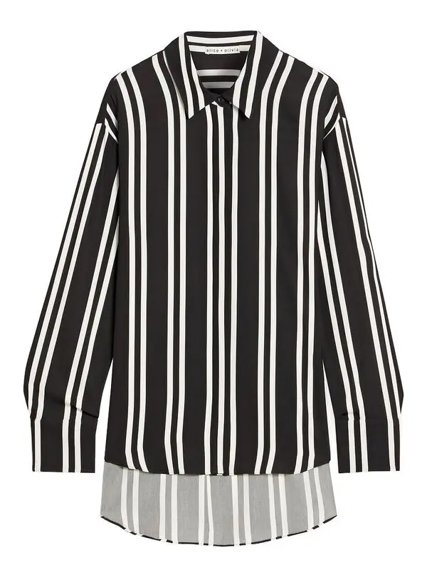 Alice + Olivia Dimitra Striped Crepe De Chine Shirt - Black