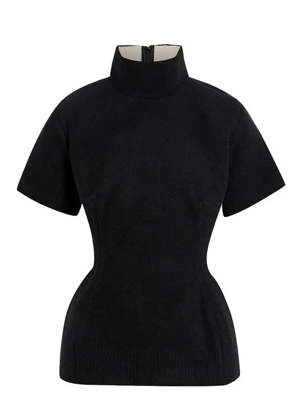 Marni Perforated Brushed Wool Peplum Top - Black