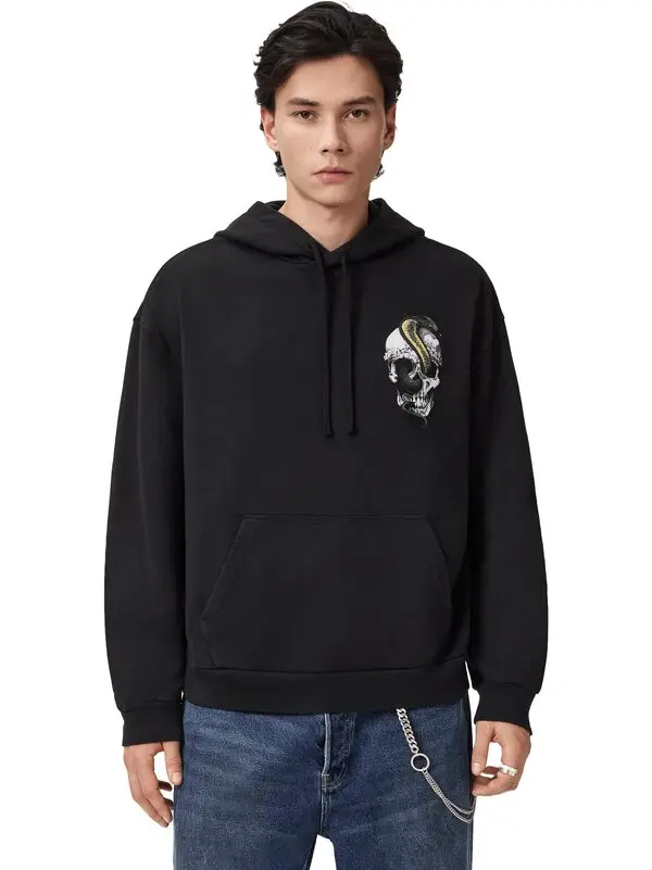 ALLSAINTS Snakehead Graphic Cropped Hoodie - Black