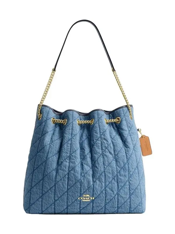 COACH® Evelyn Large Shoulder Bag In Regenerative Cotton With Quilting - Quilted Denim/gold/indigo