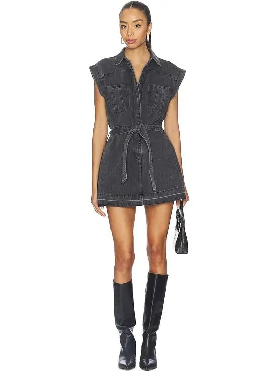 ONETEASPOON Rogue Aviator Mini Denim Dress - Washed Black