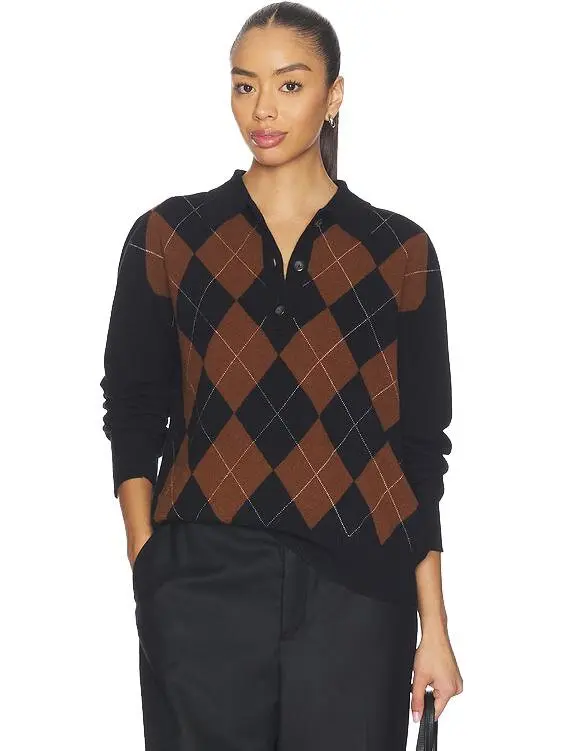 RÓHE Compact Knitted Check Polo - Black Rust Check
